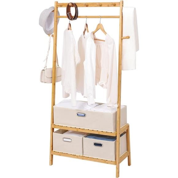Storage & Organization | Bamboo Clothing Rack With 3 Storage Box ...